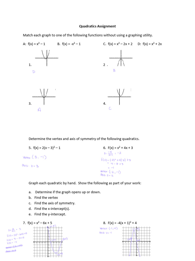 U3 L1 A1 Quadratics Assignment | PDF | Graph Theory | Mathematical Relations