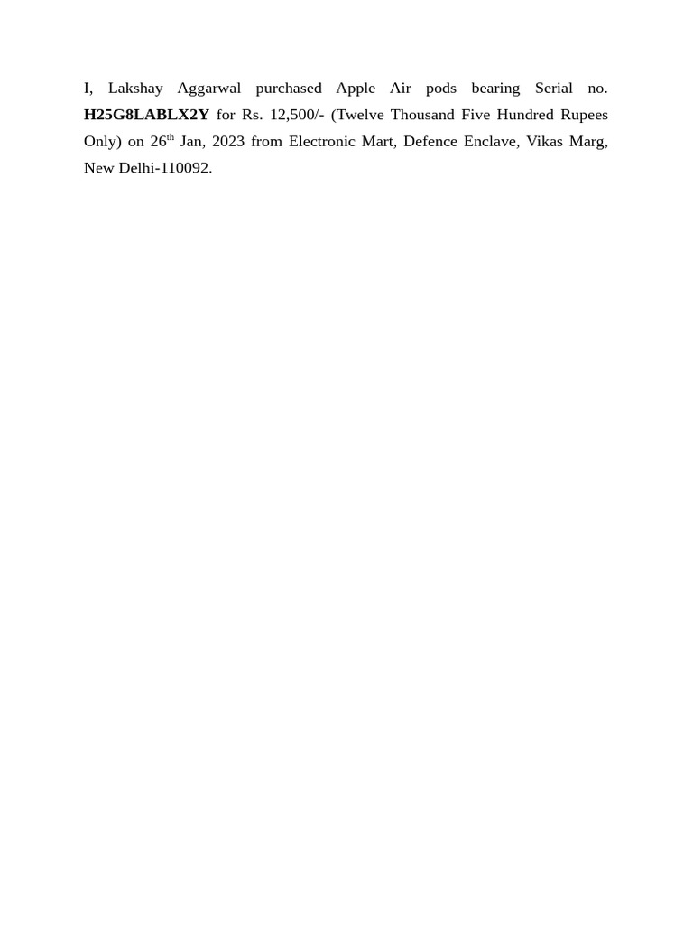 Apple AirPods Purchase Receipt | PDF
