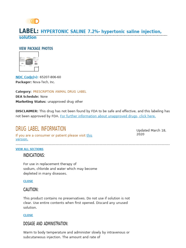 DailyMed - HYPERTONIC SALINE 7304 | PDF | Saline (Medicine) | Clinical Medicine