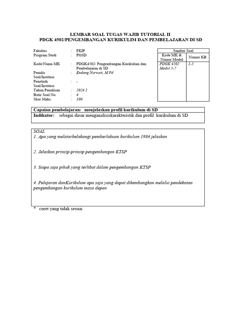 LEMBAR SOAL TUGAS WAJIB TUTORIAL II (1) | PDF