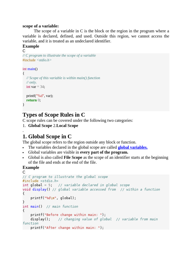 scope of a variable | PDF | Scope (Computer Science) | Variable ... scope of a variable | PDF | Scope (Computer Science) | Variable ...