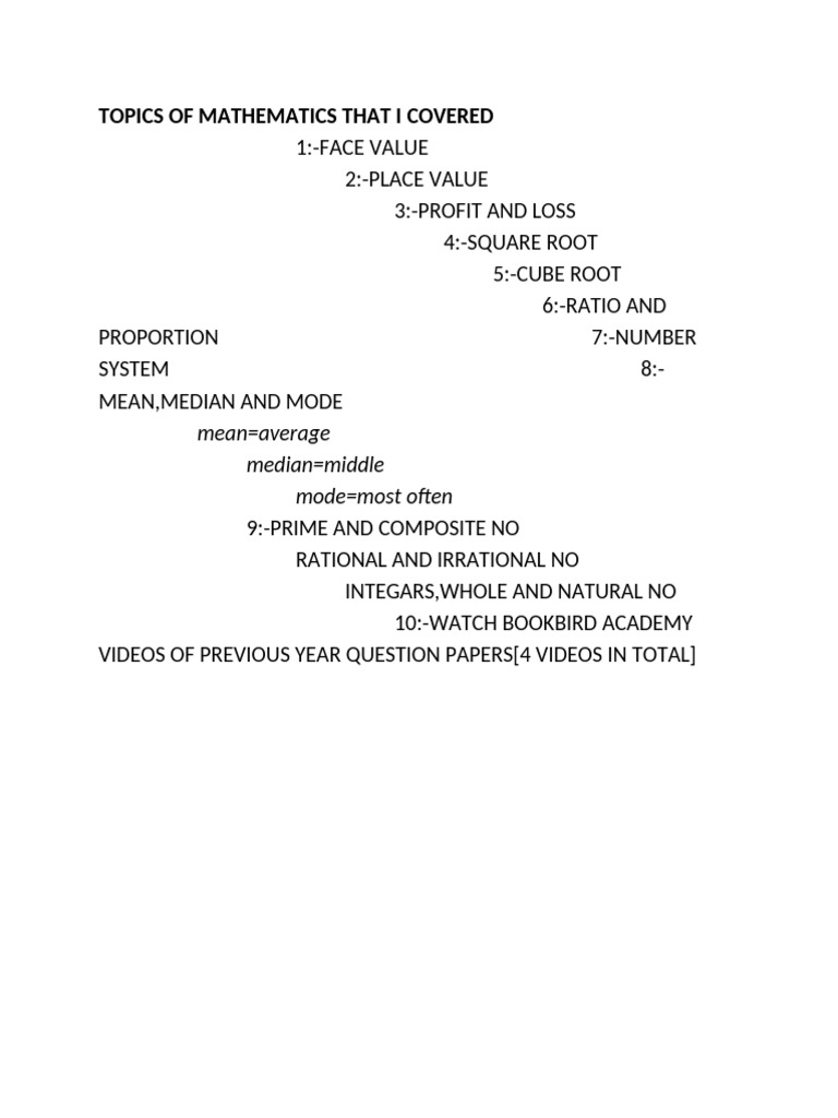 Topics of Mathematics That i Covered1 | PDF