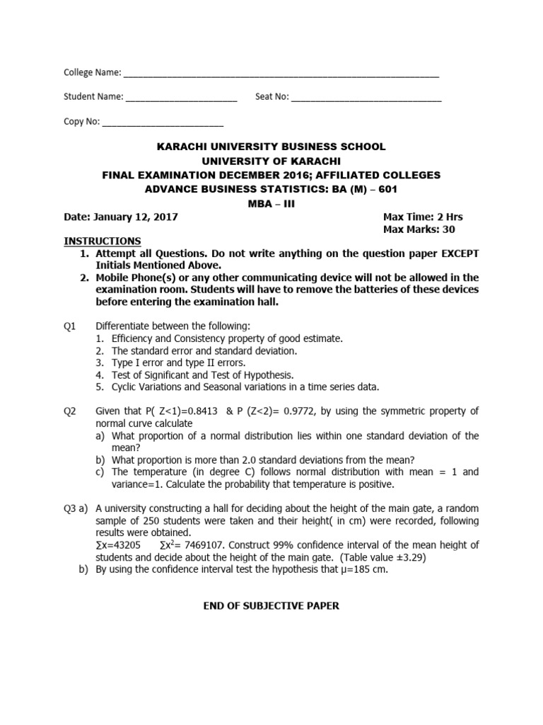 MBA-III 601 Subjective Dec 2016 | PDF
