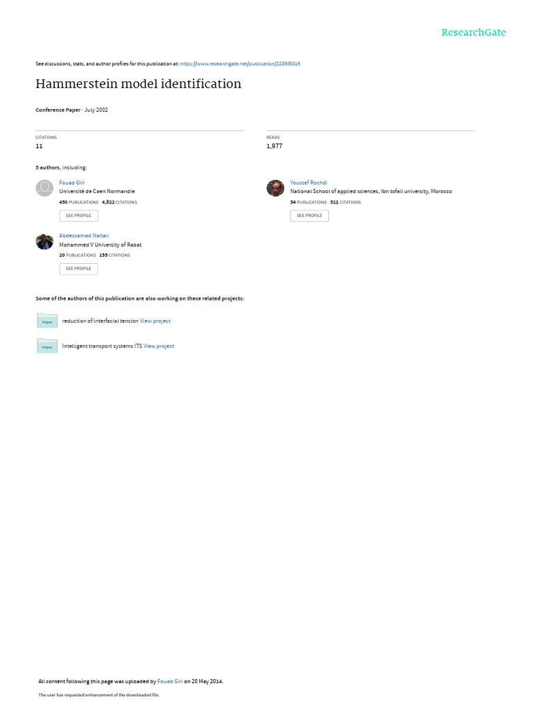 Hammerstein Model Identification | PDF | Mathematics | Mathematical Analysis
