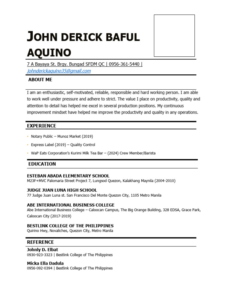 John Derick Baful Aquino | PDF