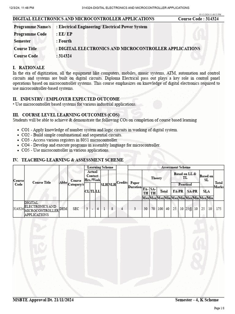 314324-Digital Electronics and Microcontroller Applications | PDF | Logic Gate | Computer Science