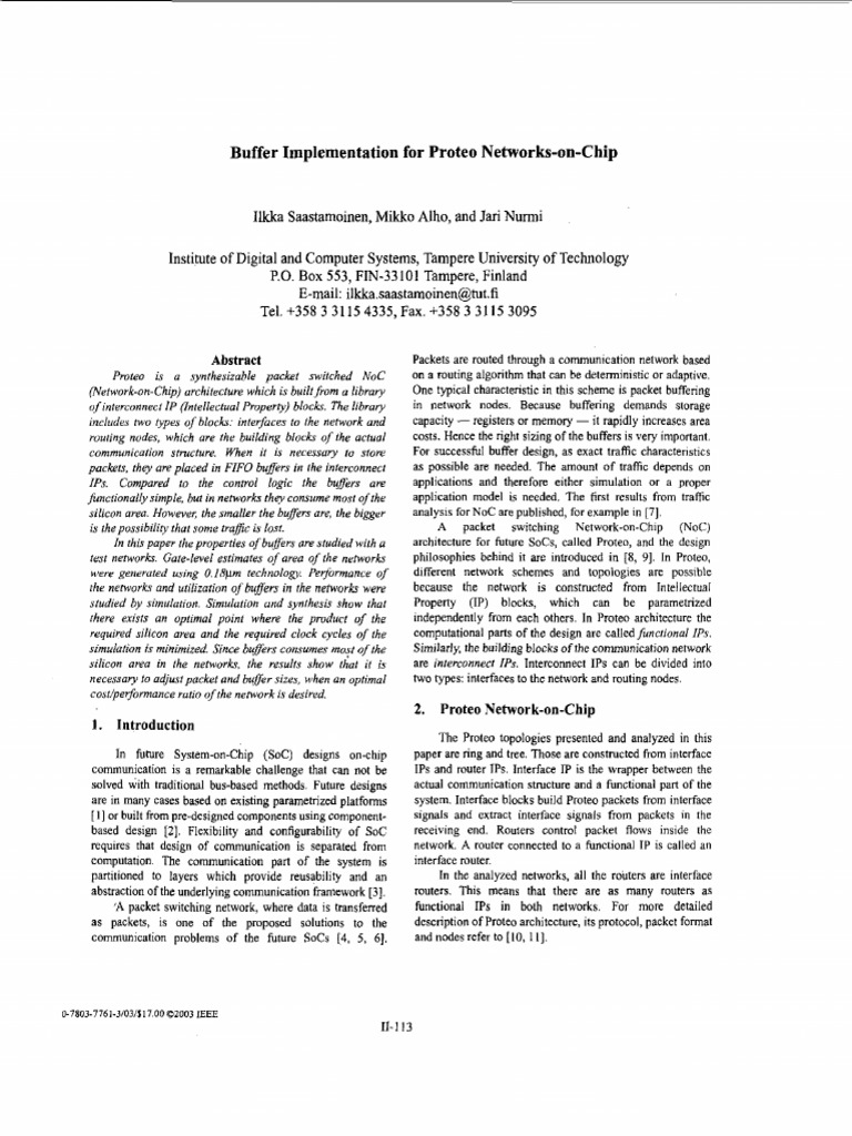 Buffer Implementation For Proteo Network-On-Chip | PDF | Computer Network | Router (Computing)