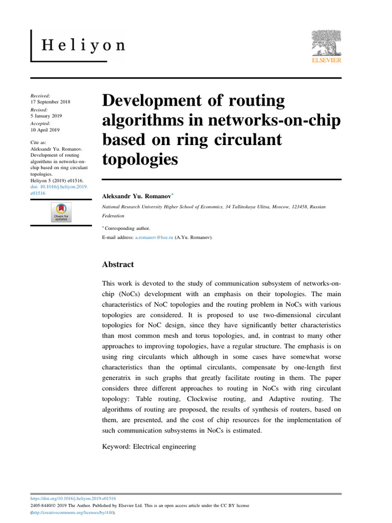 Development of routing algorithms in NoCs based on ring circulant topologies | PDF | Routing ...