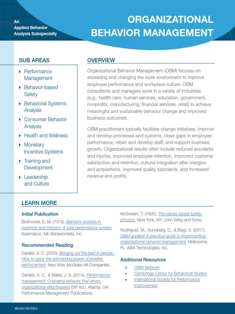 Organizational-Behavior-Management Fact Sheet 230328-A | PDF | Behavior ...