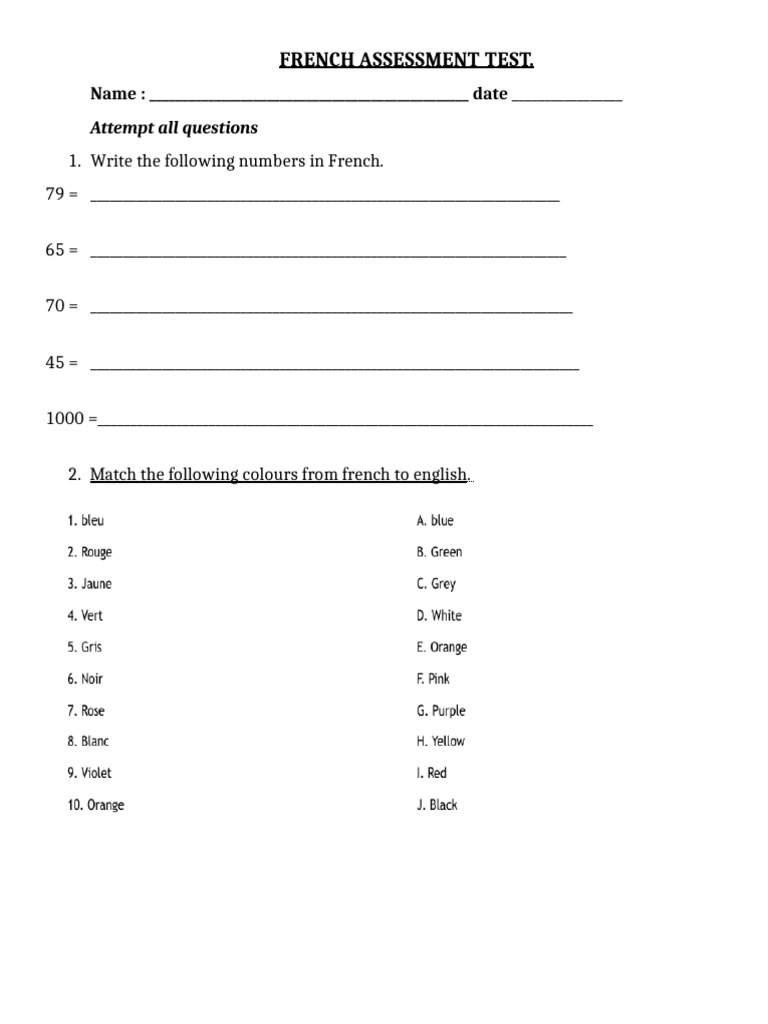 French Assessment Test | PDF