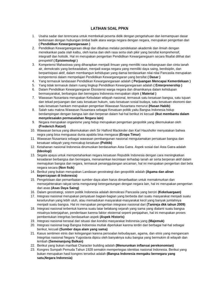 LATIHAN SOAL PPKN | PDF