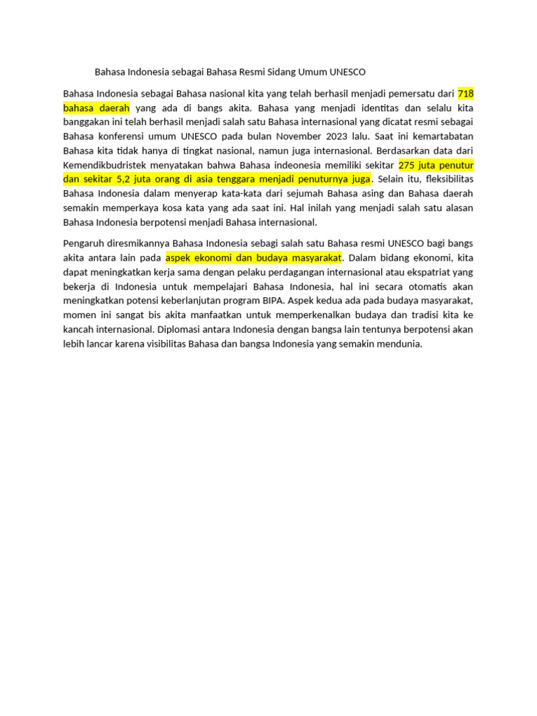 Bahasa Indonesia sebagai Bahasa Resmi Sidang Umum UNESCO | PDF