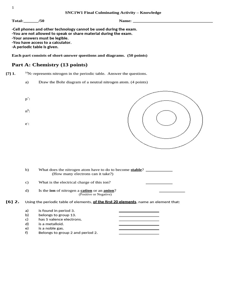 SNC1W Knowledge Exam 2024 | PDF | Ion | Planets