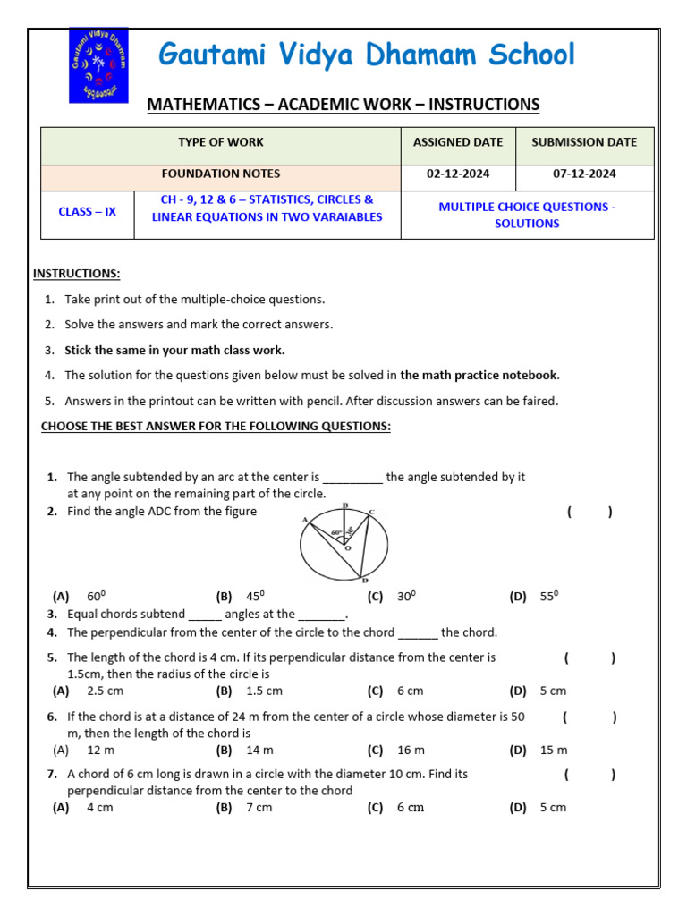 CLASS IX - CH-9 -12 and 6 - FT 3 | PDF | Circle | Elementary Mathematics