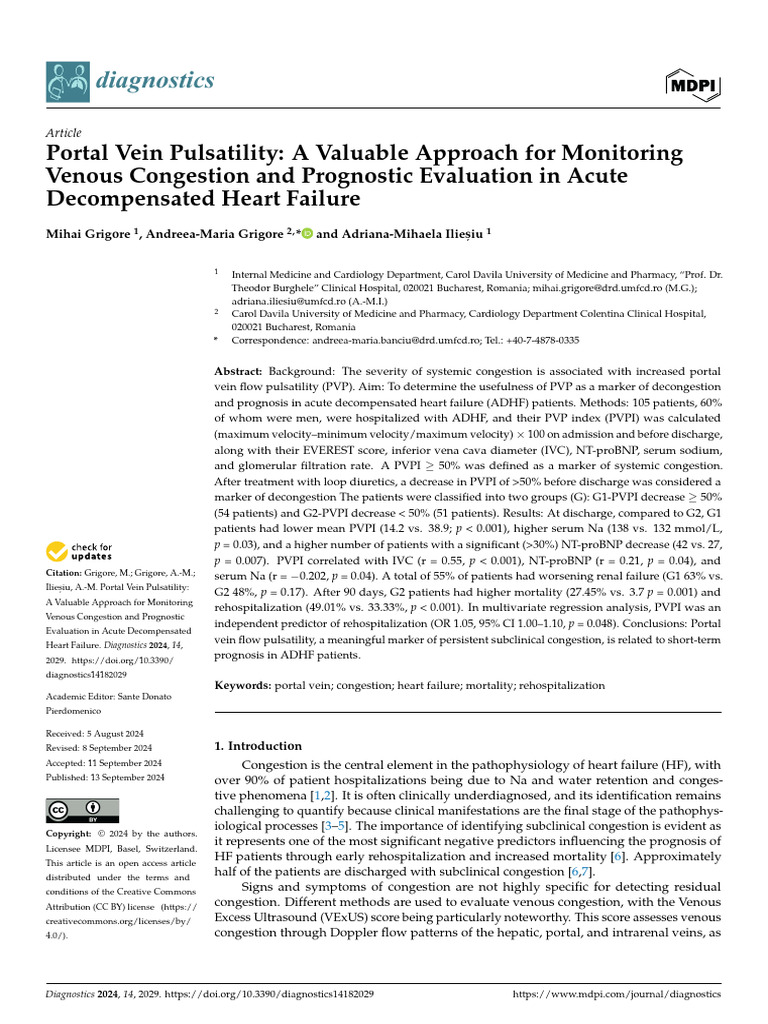 Portal Vein Pulsatility a Valuable Approach for Mo | PDF | Statistics ...