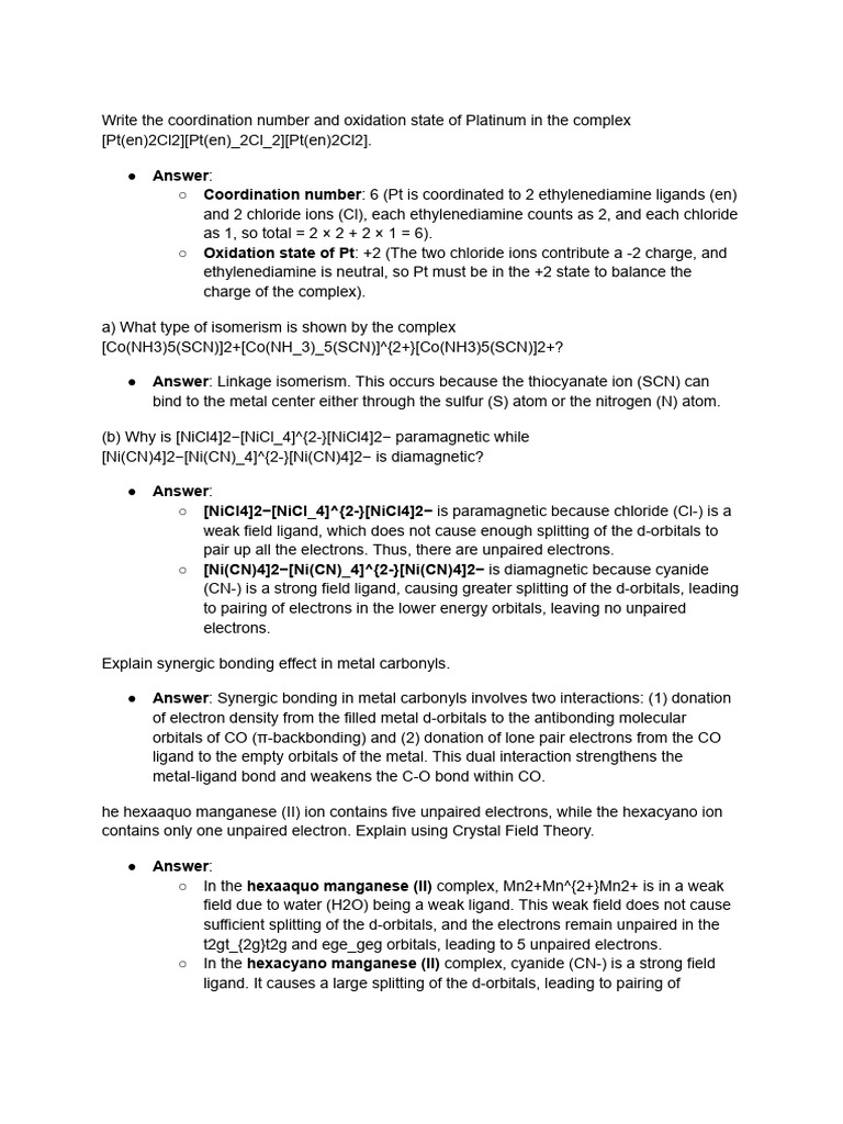 ligang qn bank answer | PDF | Coordination Complex | Ligand ligang qn bank answer | PDF | Coordination Complex | Ligand