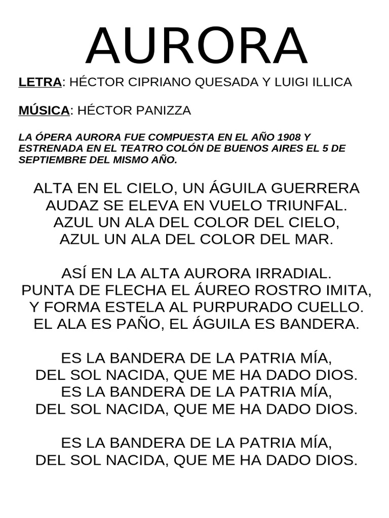 Ópera Aurora: Historia y Letra | PDF