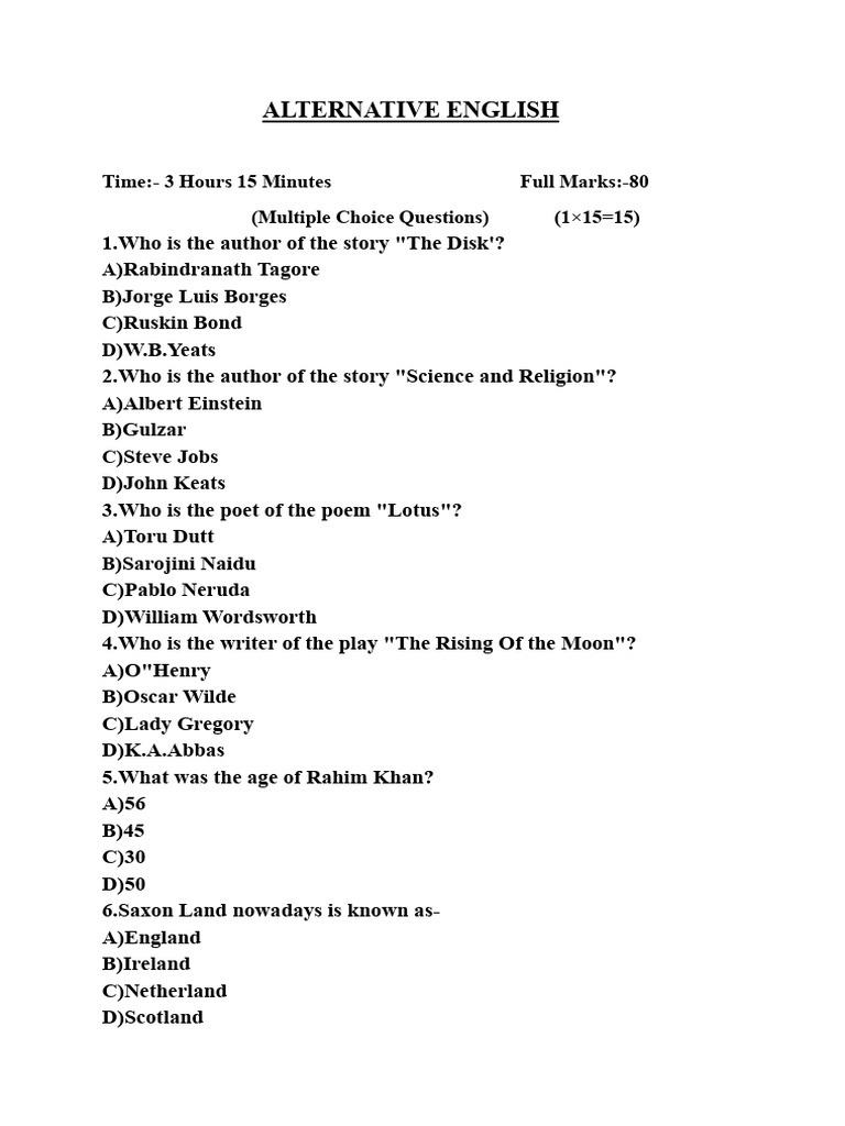 ‎Alternative English Question paper original 1 | PDF | Verb | Grammar