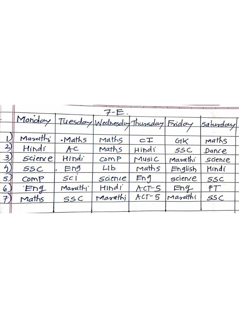 VII-E Time Table | PDF