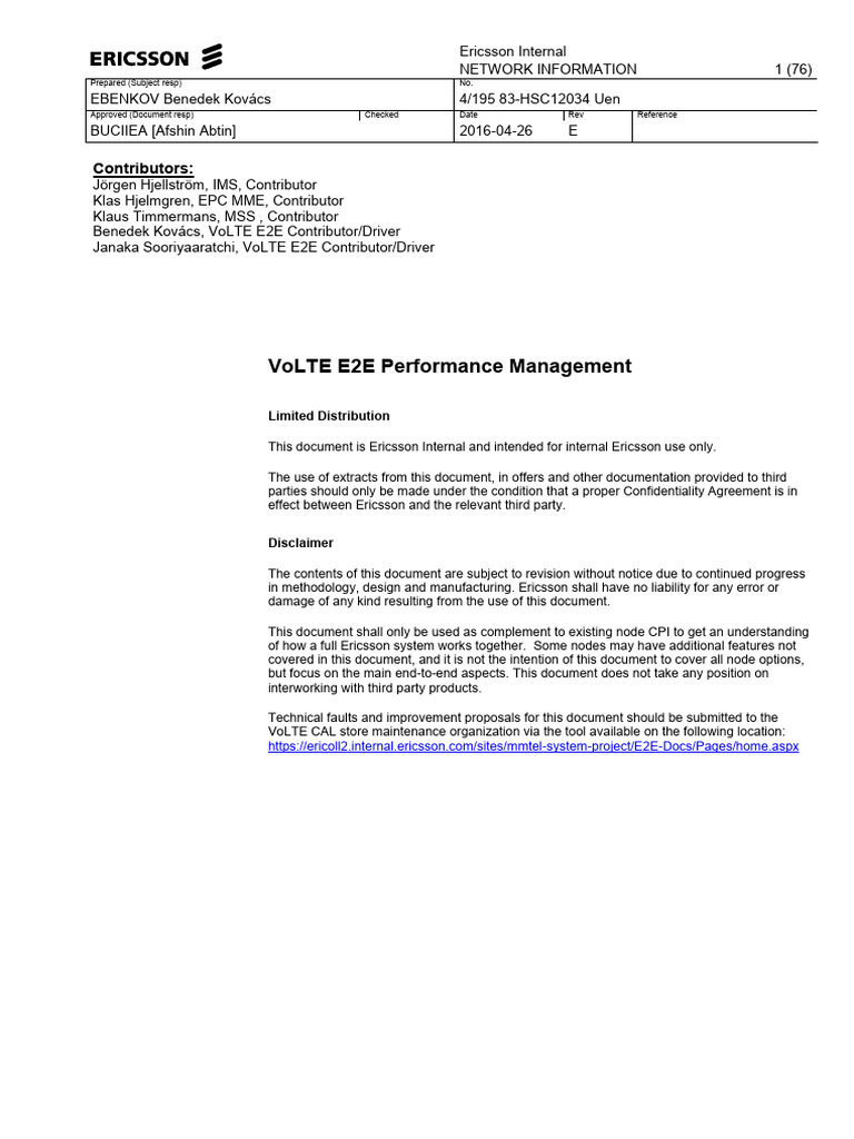 VOLTE E2E Performance | PDF | Quality Of Service | Performance Indicator