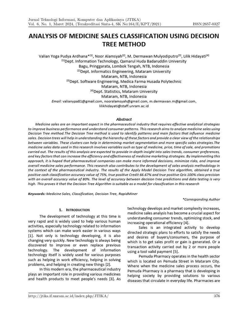 Analysis of Medicine Sales Classification Using Decision | PDF ...