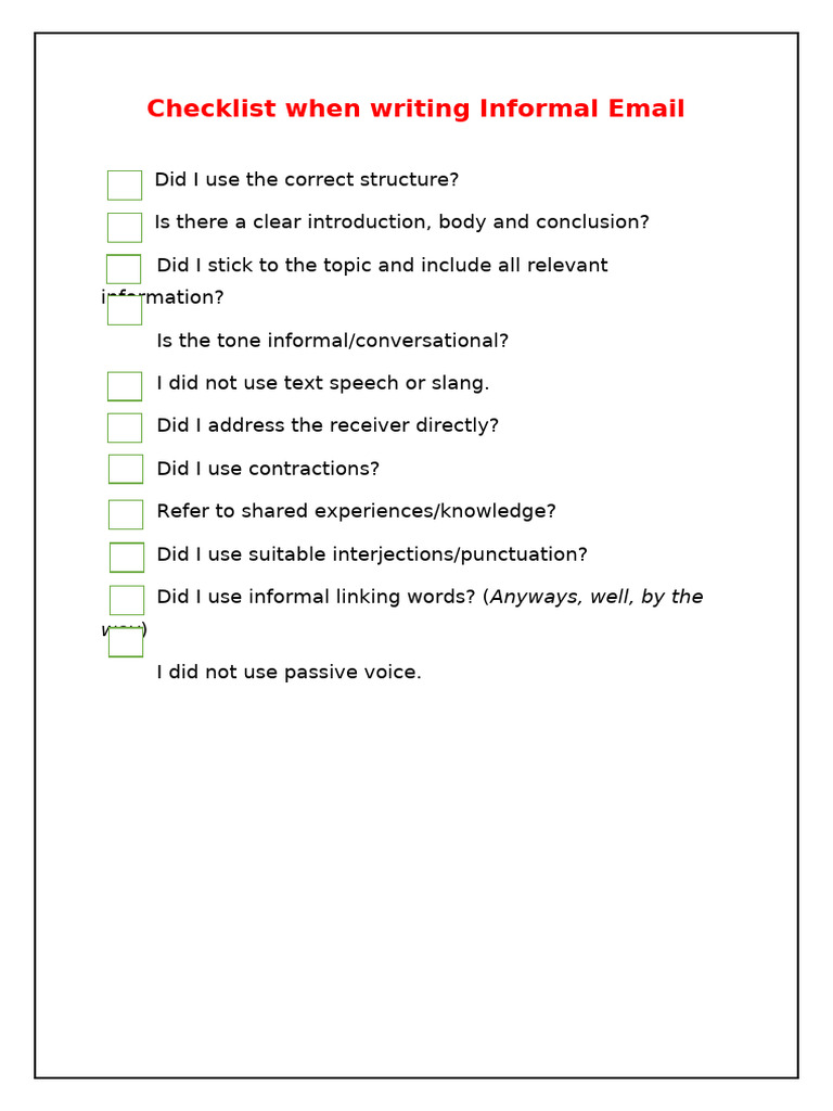 Checklist When Writing Informal Email | PDF