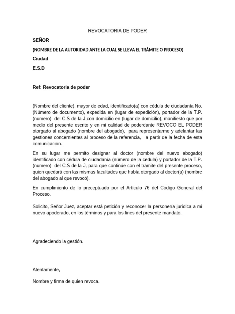 Revocatoria de Poder - Civil | PDF