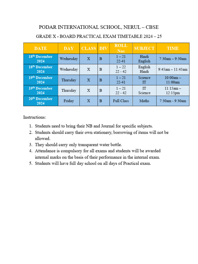Practical Schedule XB | PDF
