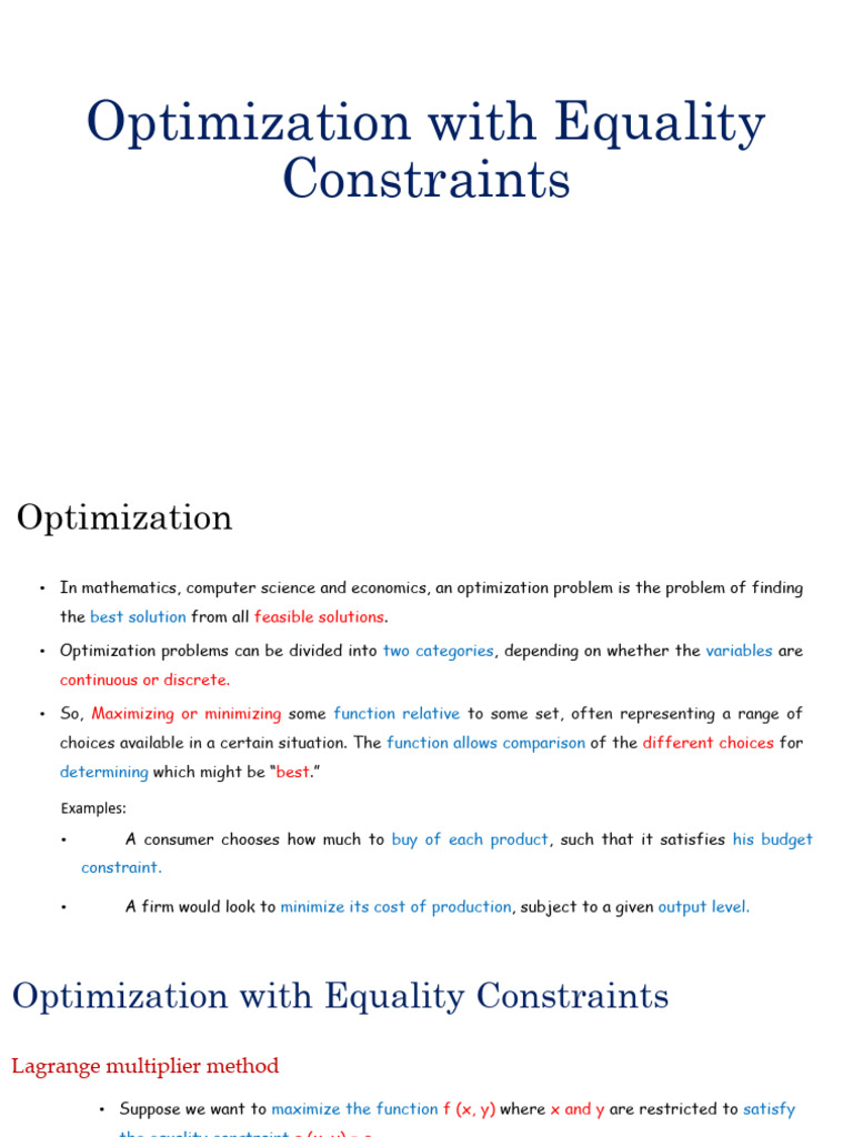 Optimization With Equality | PDF | Mathematical Optimization | Algorithms