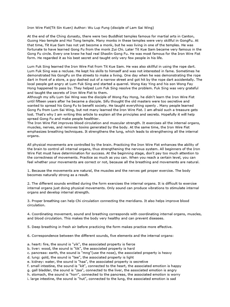 Iron Wire Fist: Secrets of Tit Sin Kuen | PDF | Chinese Martial Arts