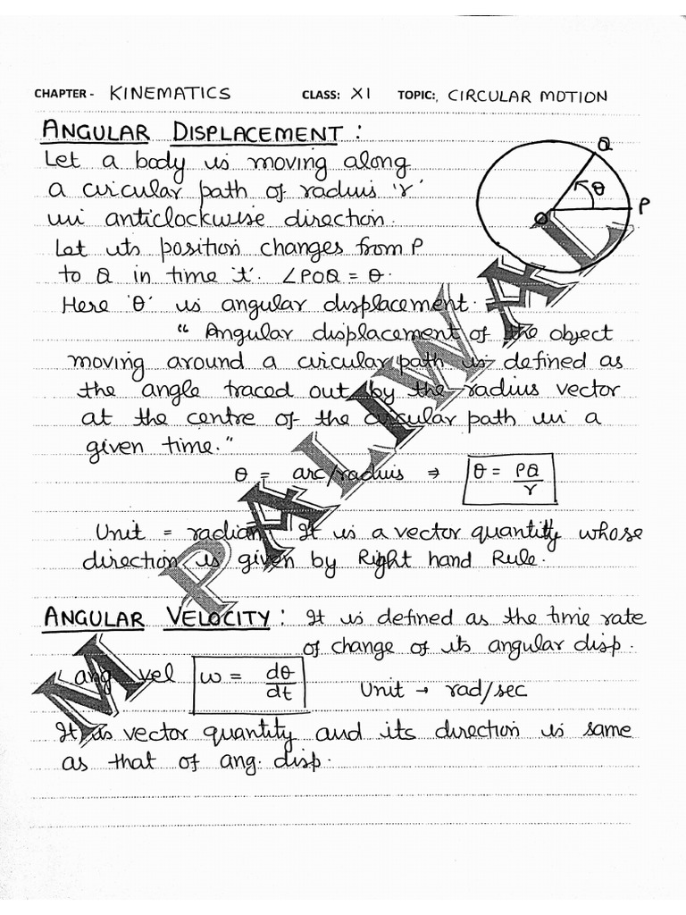 Circular Motion Kinematics Class Xi | PDF