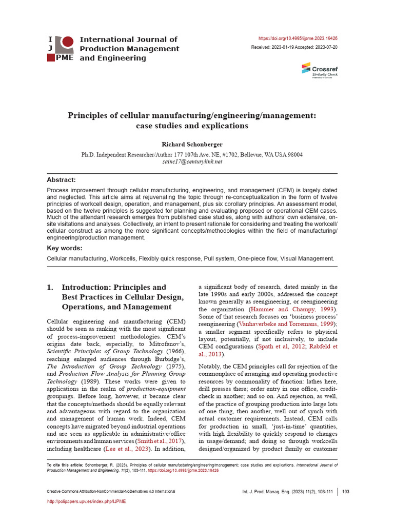 Principles of Cellular Manufacturing Engineering Management | PDF ...