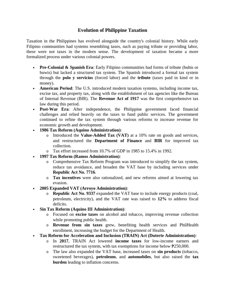 Evolution of Philippine Taxation | PDF | Taxes | Value Added Tax