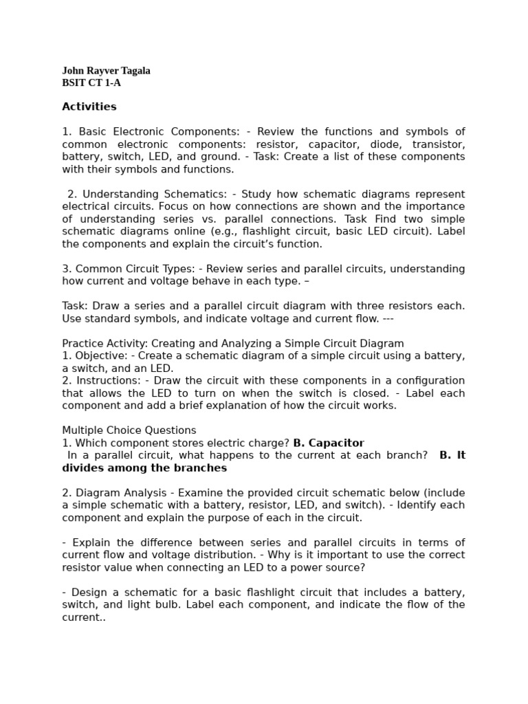 Basic Electronics John Rayver Tagala BSIT CT 1-A | PDF | Electrical Network | Series And ...
