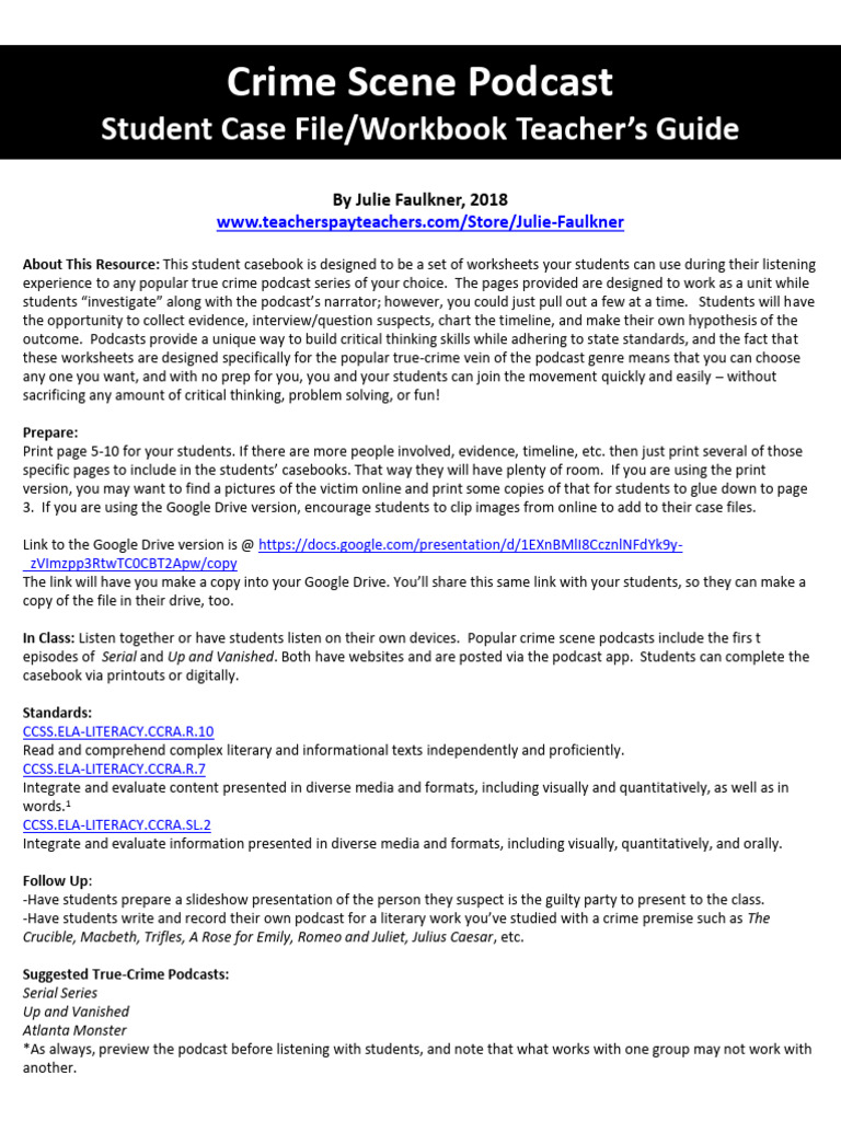 Crime Scene Podcast: Student Case File/ Guide | PDF