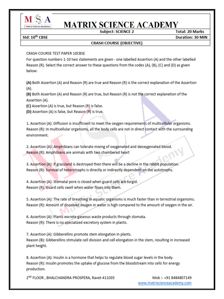 10CBSE CRASHCOURSE SCIENCE 2 PAPER (2) | PDF | Hormone | Digestion