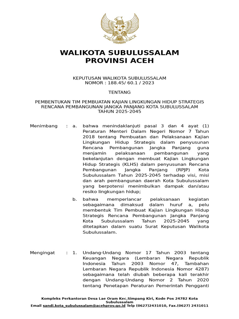 SK Pokja KLHS RPJP | PDF