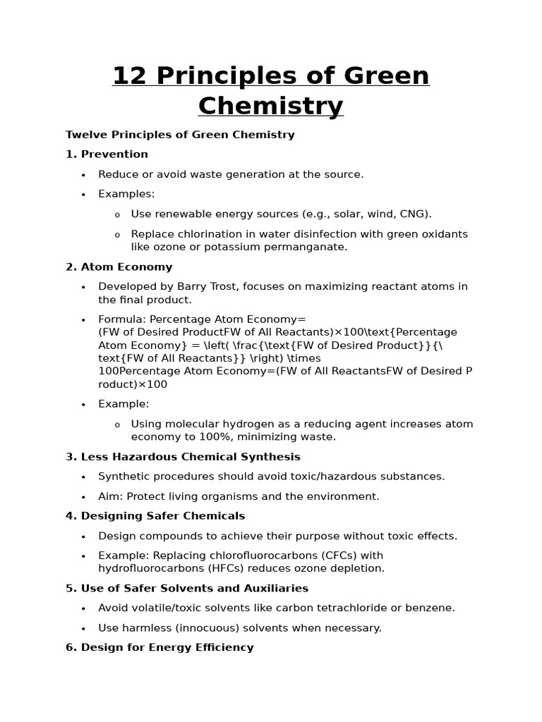 12 Principles of Green Chemistry | PDF | Chlorofluorocarbon | Green ...