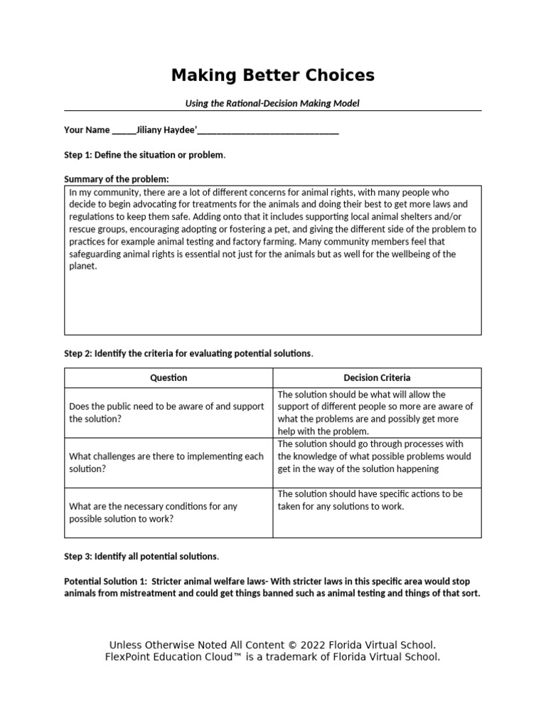 Making Better Choices Assignment Template | PDF