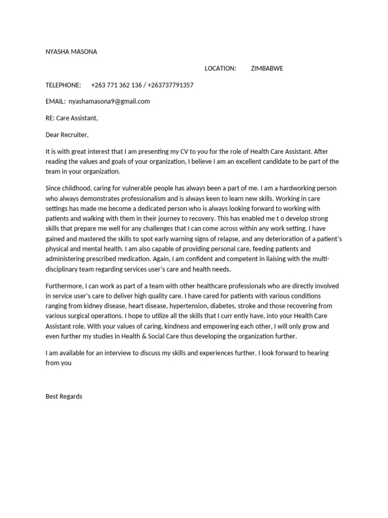 Masona Nyasha Care Cover Letter | PDF