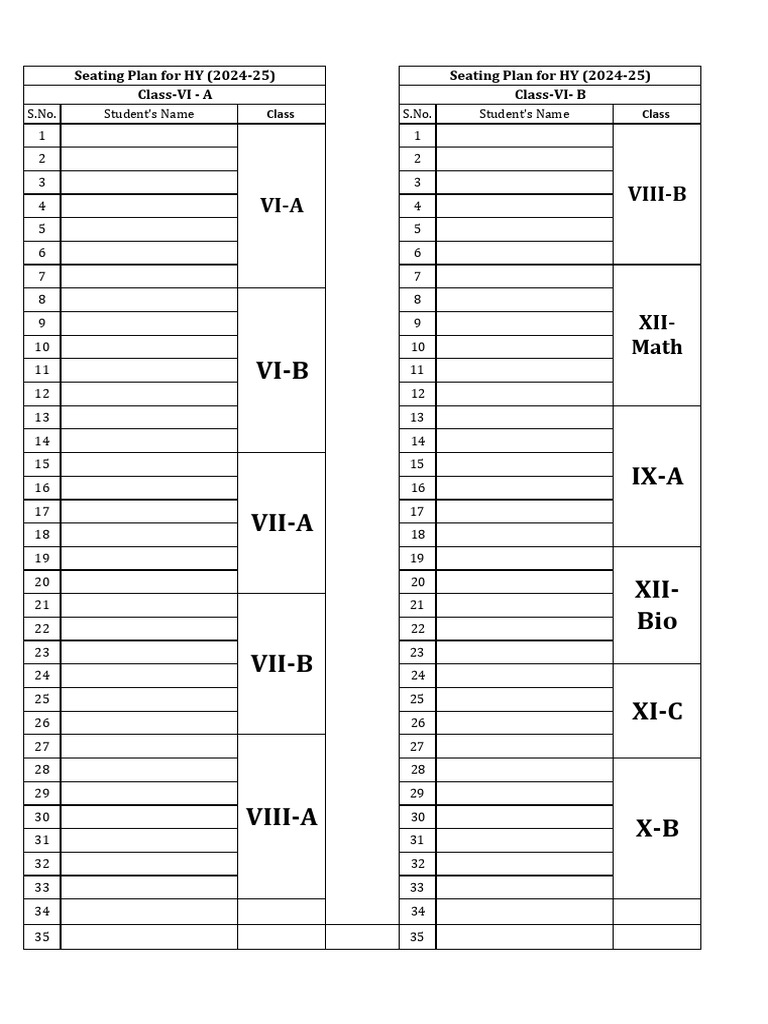 Student Seating Plan 2024-25 | PDF