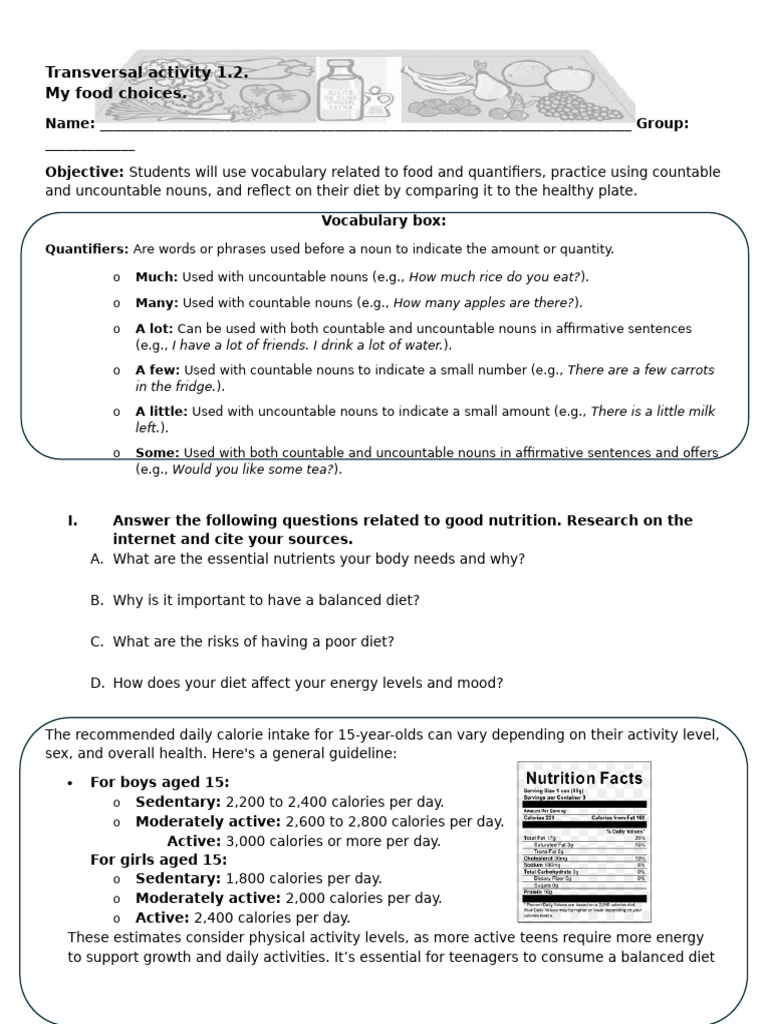 TRANSVERSAL ACTIVITY COPY My Food Choices-1 | PDF | Diet (Nutrition ...