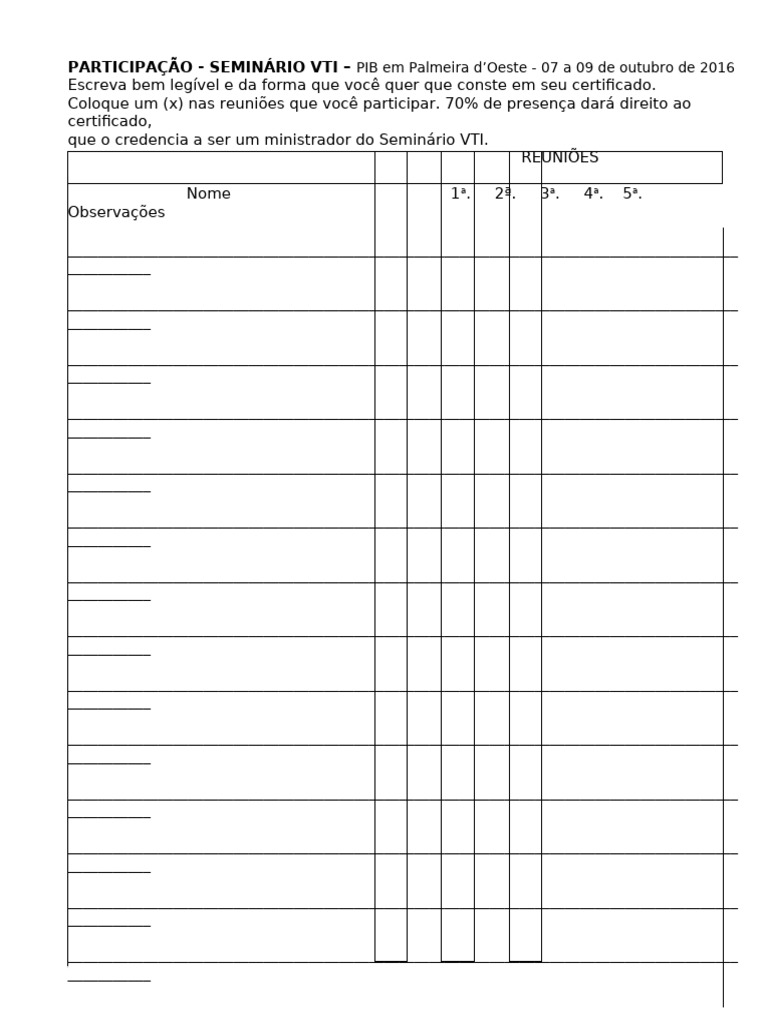 Lista de Presenca - Modelo - DOC | PDF