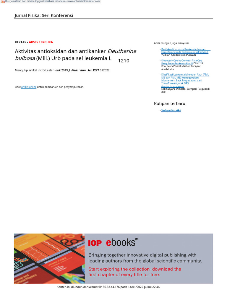 Antioxidant and anticancer activity of Eleutherine bulbosa (Mill.) Urb on leukemia cells L.en.id ...