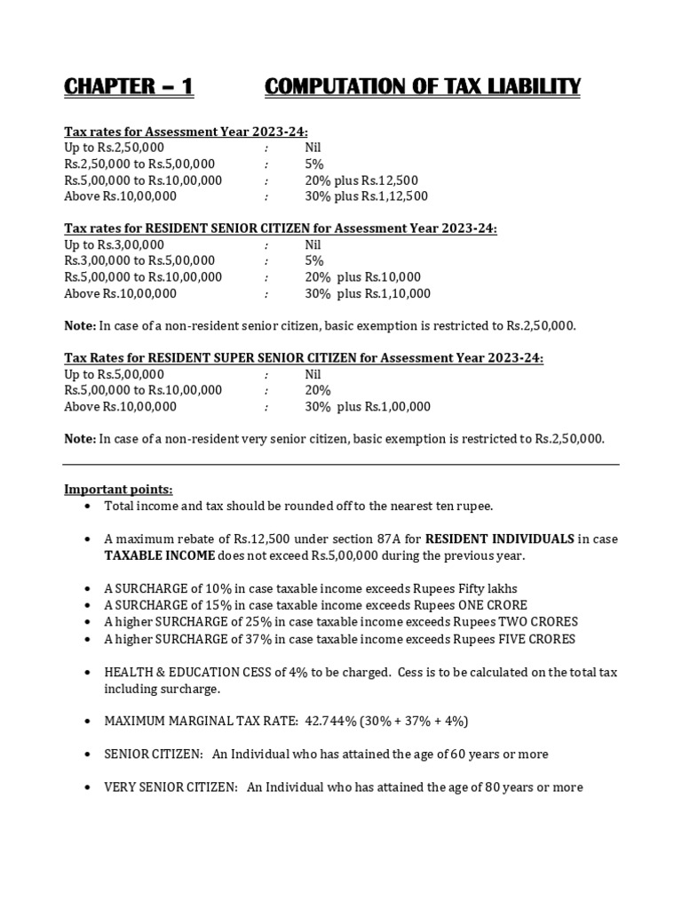 Chapter - 1 Computation of Tax Liability: Tax Rates For Assessment Year ...