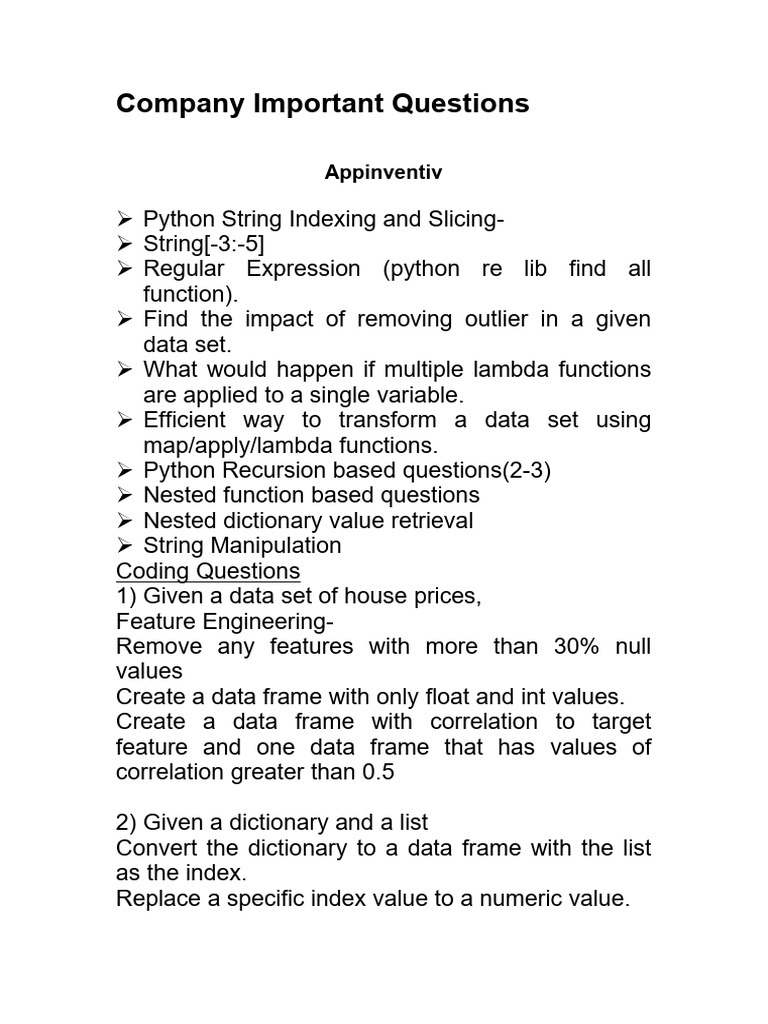 Company Questions | PDF | Statistics | Data