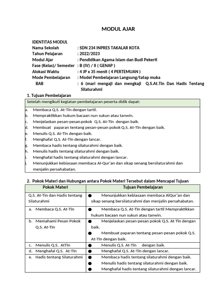 Modul Ajar Kls 4 SMTR 2 2023 Print | PDF