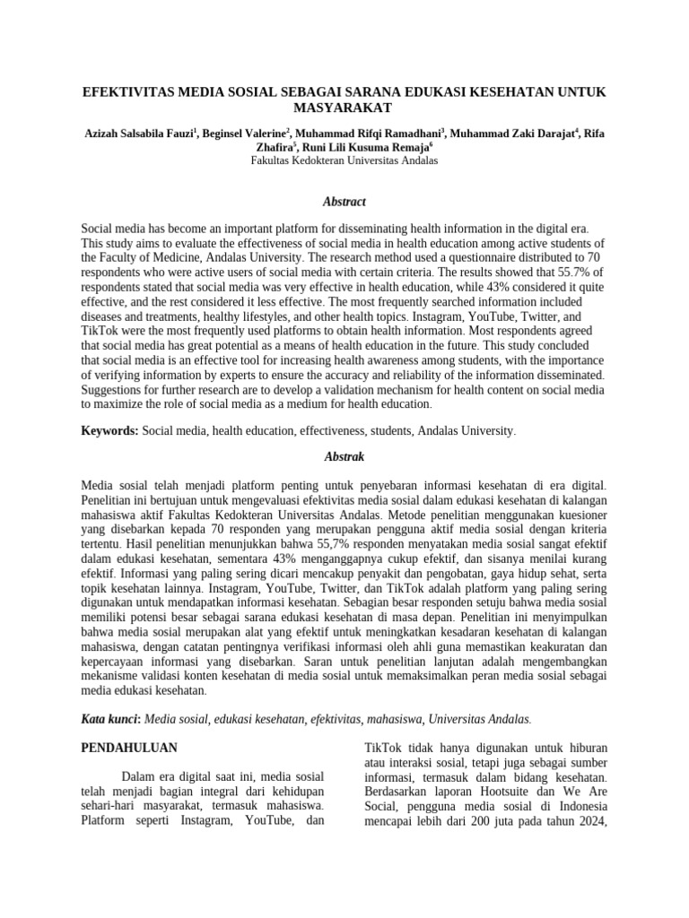 Efektivitas Media Sosial Sebagai Sarana Edukasi Kesehatan Untuk Masyarakat | PDF