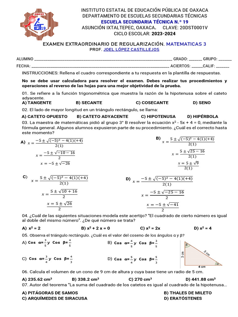 EER 3er GRADO 2023-2024 | PDF | Funciones trigonométricas | Geometría euclidiana