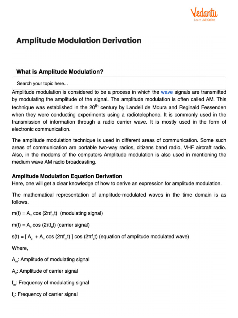 Amplitude Modulation Derivation | PDF